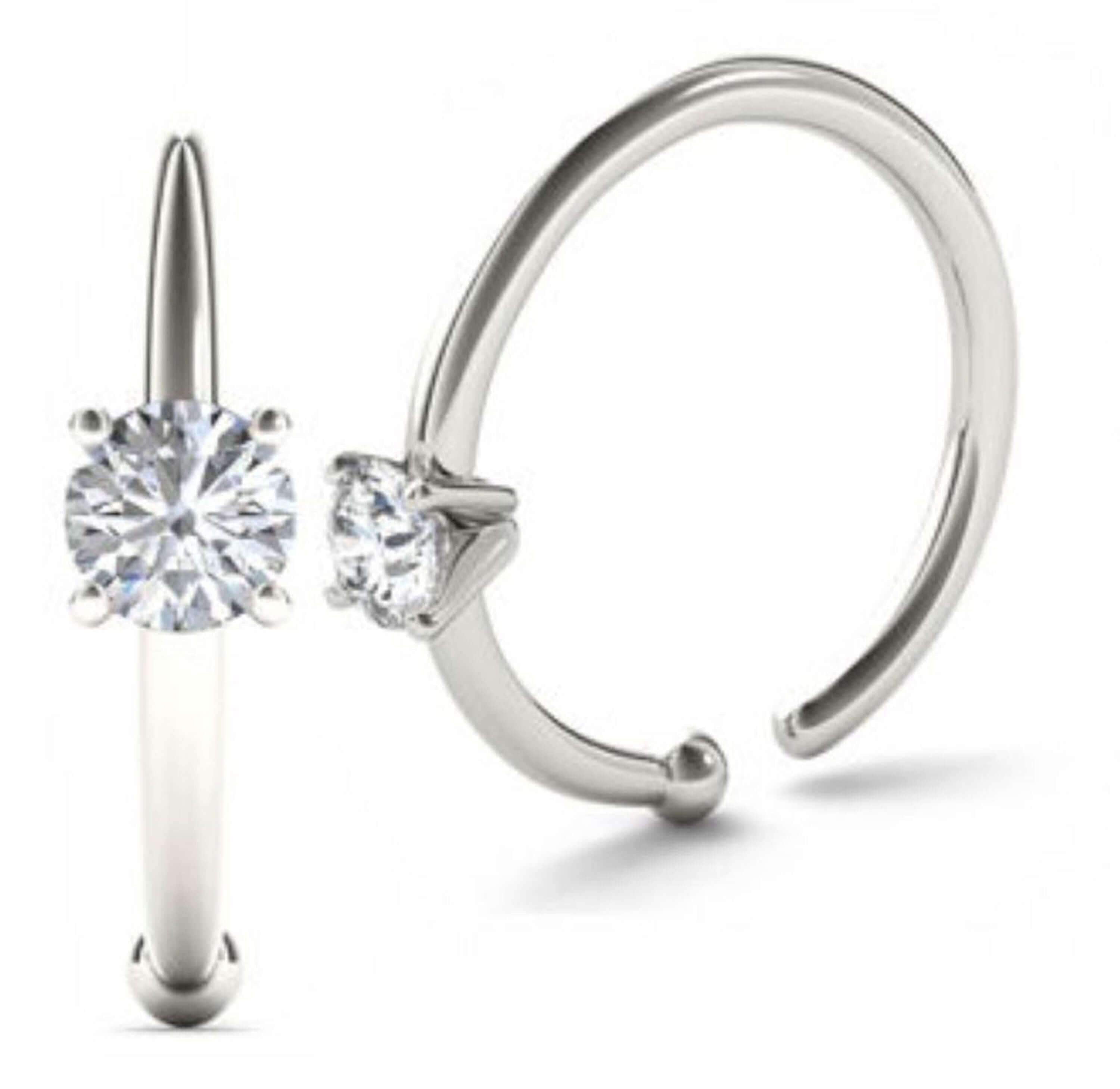 JewelMore Body Piercing 0.05ct Diamond Nose Ring Hoop - 14K White or ...