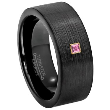 0.05ctw Princess Cut Ruby Tungsten Ring - 8MM Brushed Yellow Gold IP ...