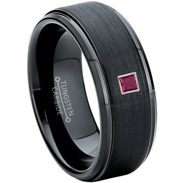 0.05ctw Princess Cut Ruby Tungsten Ring - 8MM Brushed Finish Beveled ...