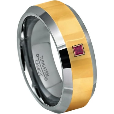 0.05ctw Princess Cut Ruby Tungsten Ring - 8MM Brushed Yellow Gold IP ...