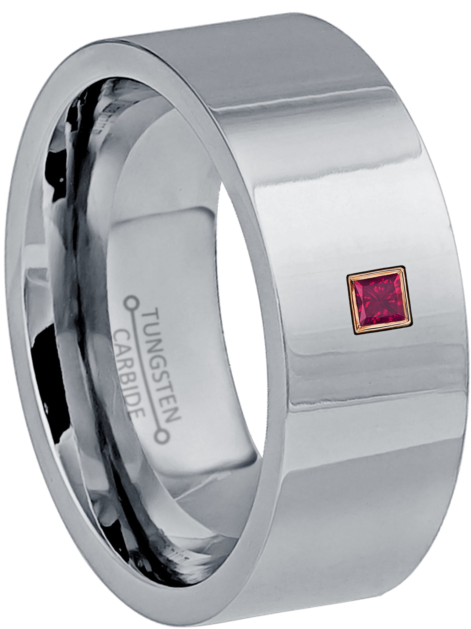 0.05ctw Princess Cut Ruby Tungsten Ring - 9MM Polished Finish Pipe Cut ...