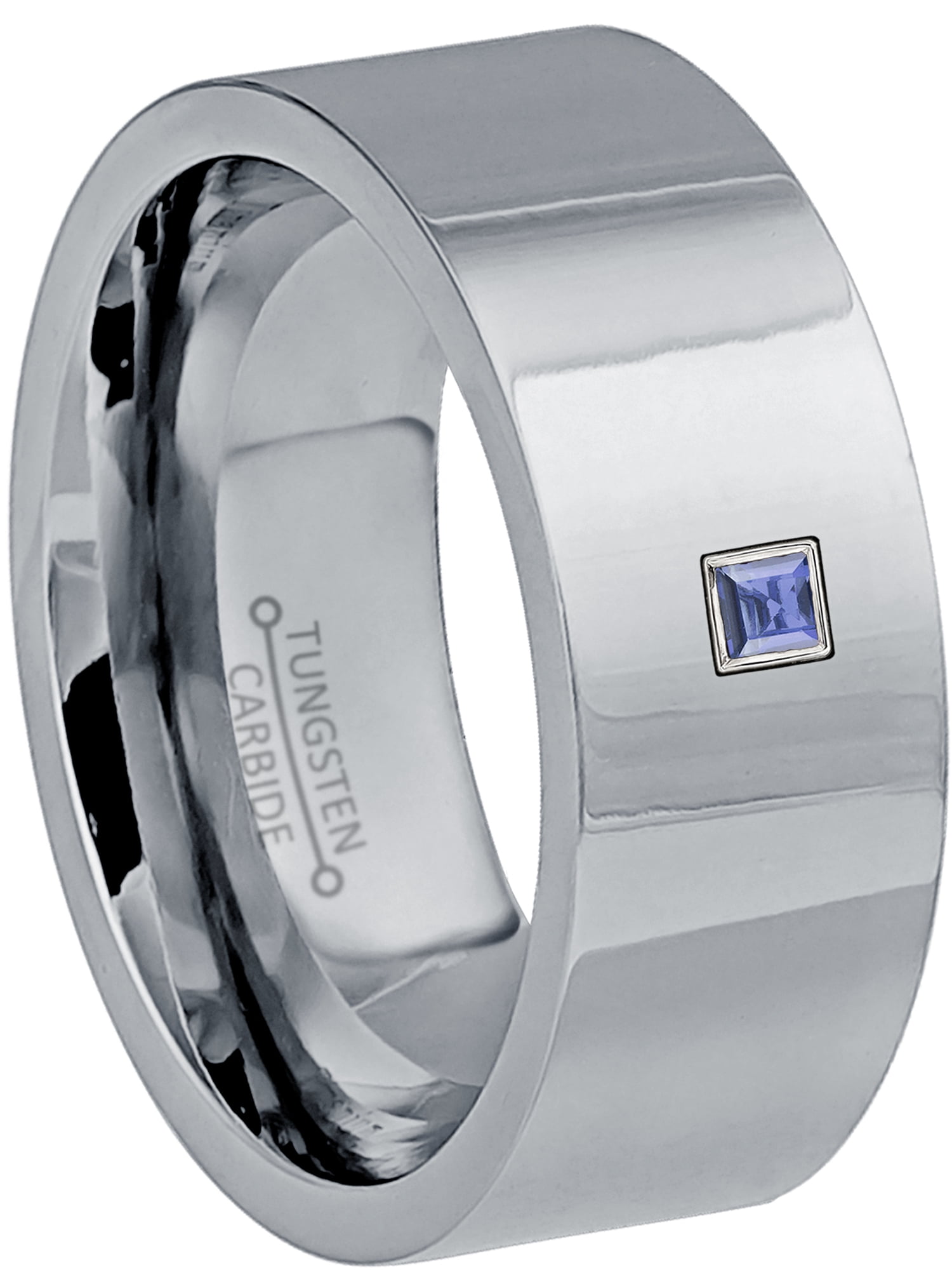 0.05ctw Princess Cut Tanzanite Tungsten Ring - 9MM Polished Finish Pipe ...