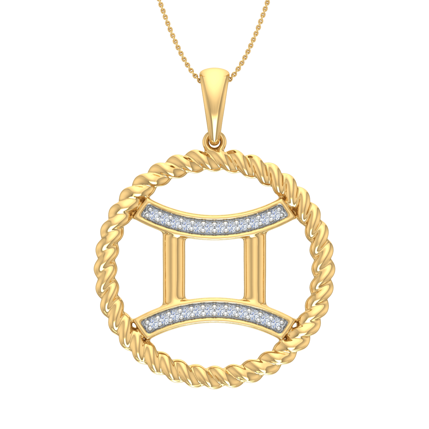 0.07 Carat Diamond Zodiac Sign Gemini Pendant Necklace in 18K Yellow ...