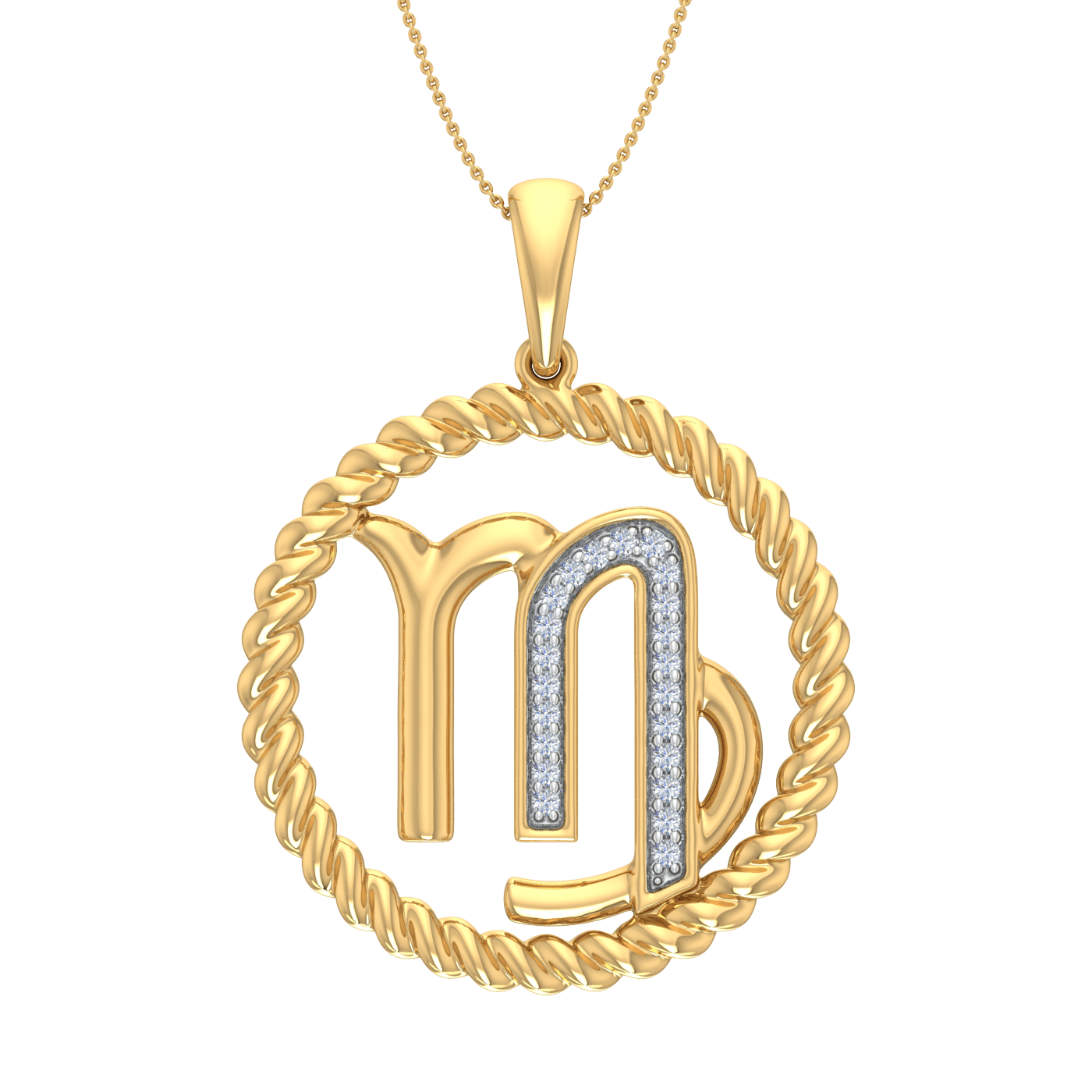 0.07 Carat Diamond Zodiac Sign Virgo Pendant Necklace in 18K Yellow ...