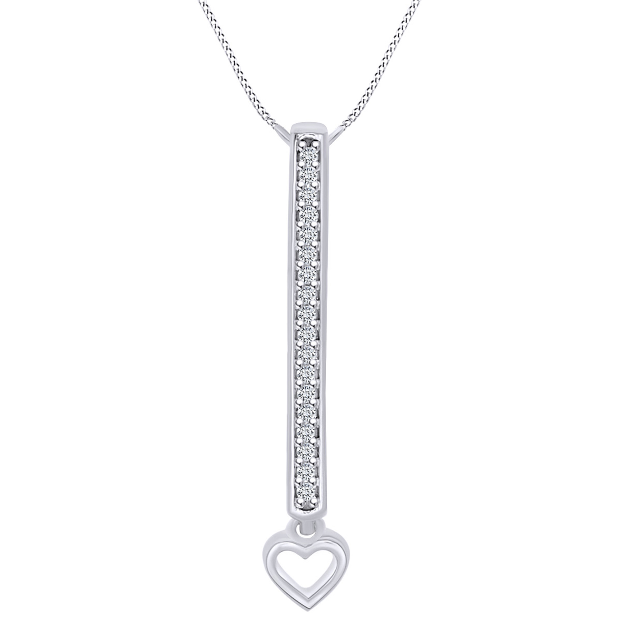 AFFY 0.08 Carat Round Shape White Natural Diamond Accent Bar With Heart ...