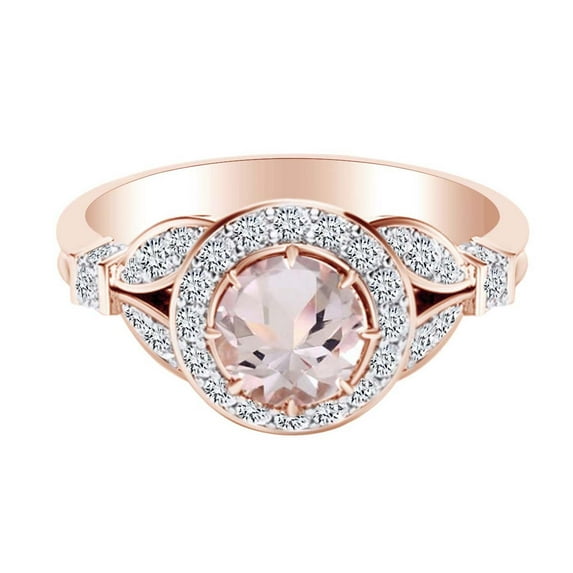 AFFY 0.08 Carat Round Simulated Morganite & Natural Diamond Vintage ...