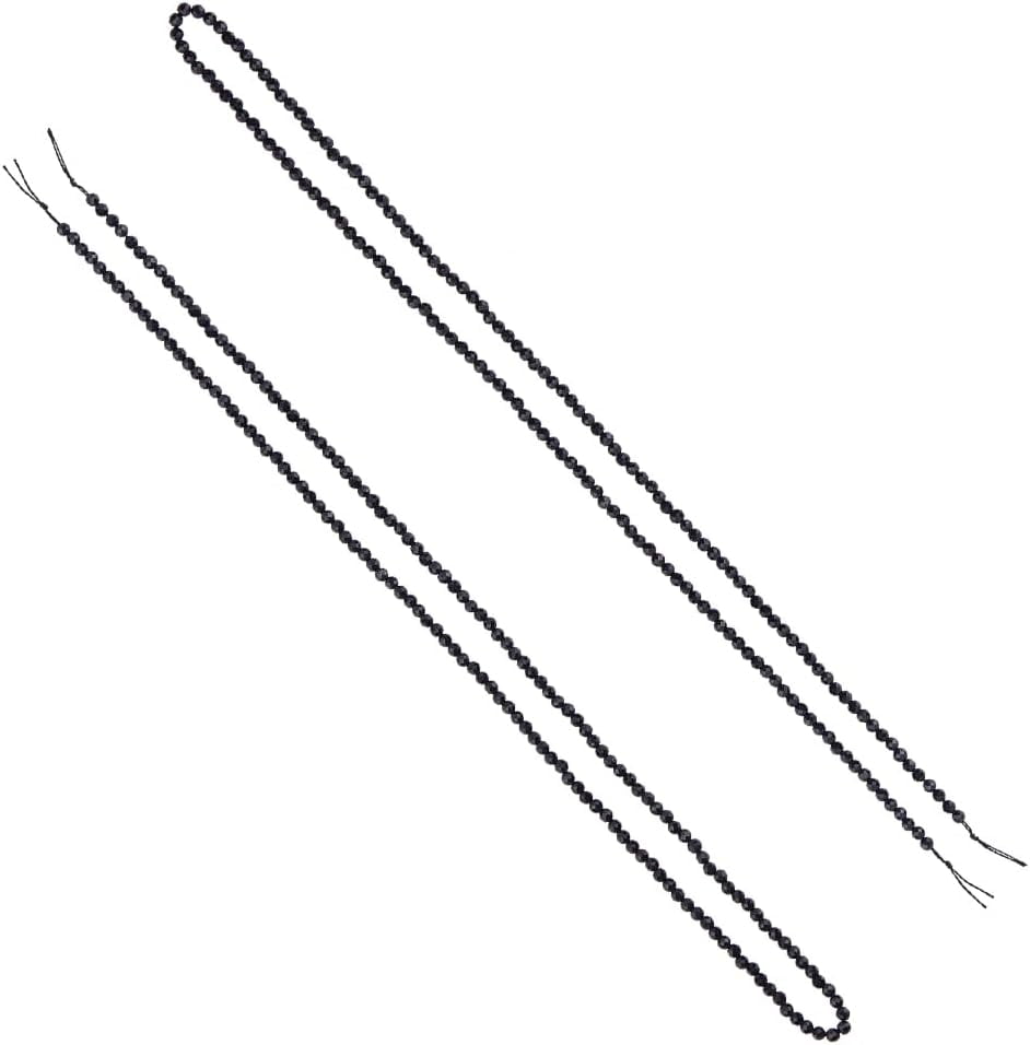 0.08 Inch 2 Stands Faceted Stone Beads 2mm Natural Black Strands 370Pcs ...