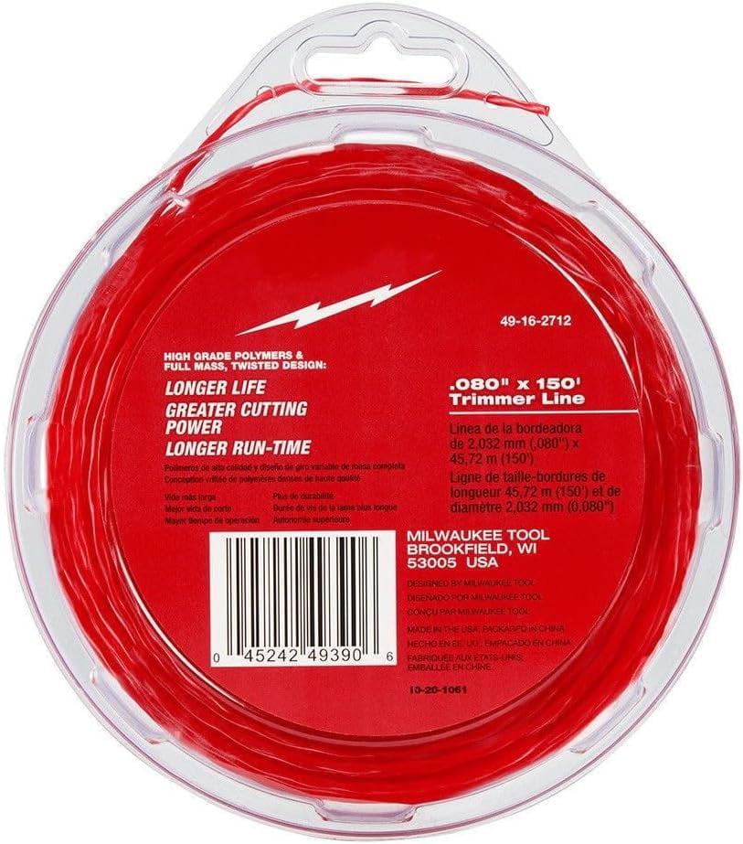 0.080 in. x 150 ft. Red Twisted Trimmer Line for Milwaukee 49-16-2712 ...