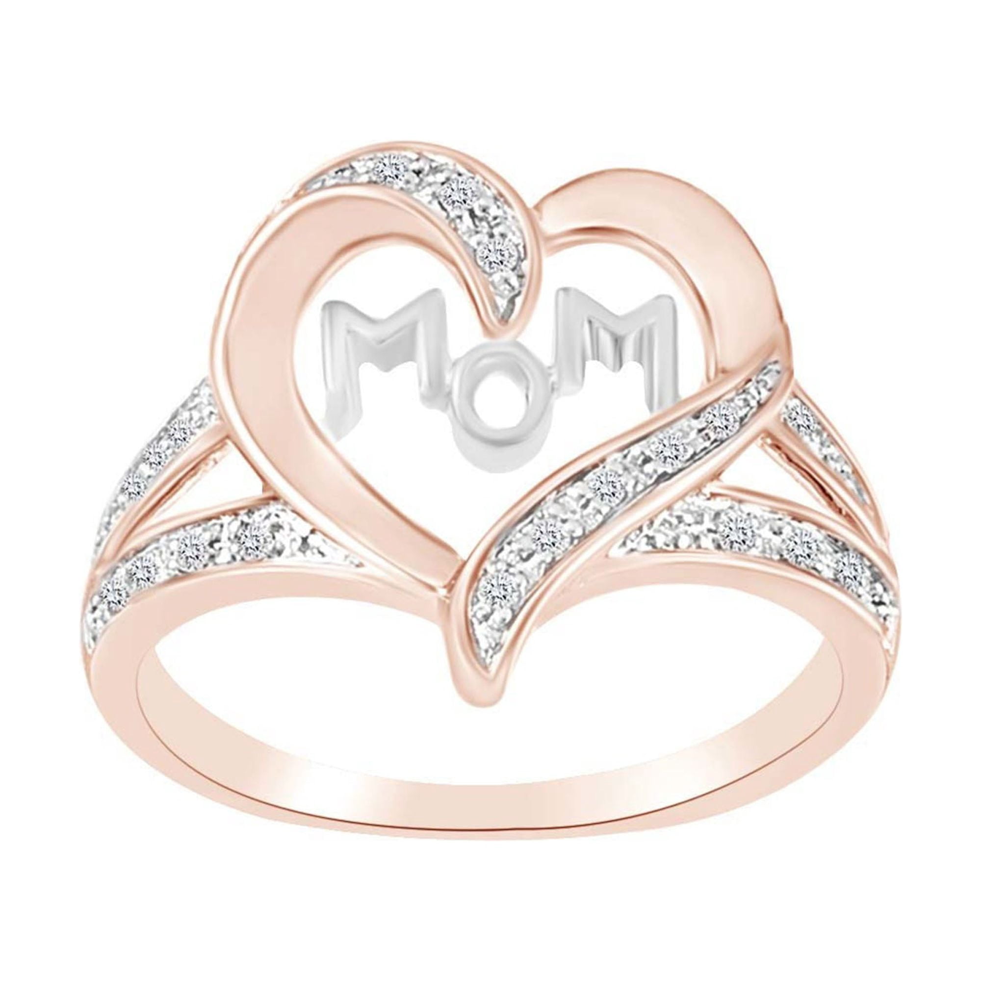 AFFY 0.1 Cttw Round Natural Diamond Two Tone Heart Ring In 14k Rose ...