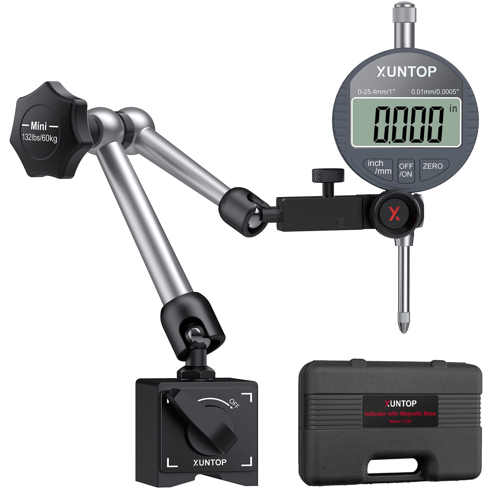 0-1" Digital Dial Indicator Gage Gauge 132lbs Magnetic Base Measuring 0 ...