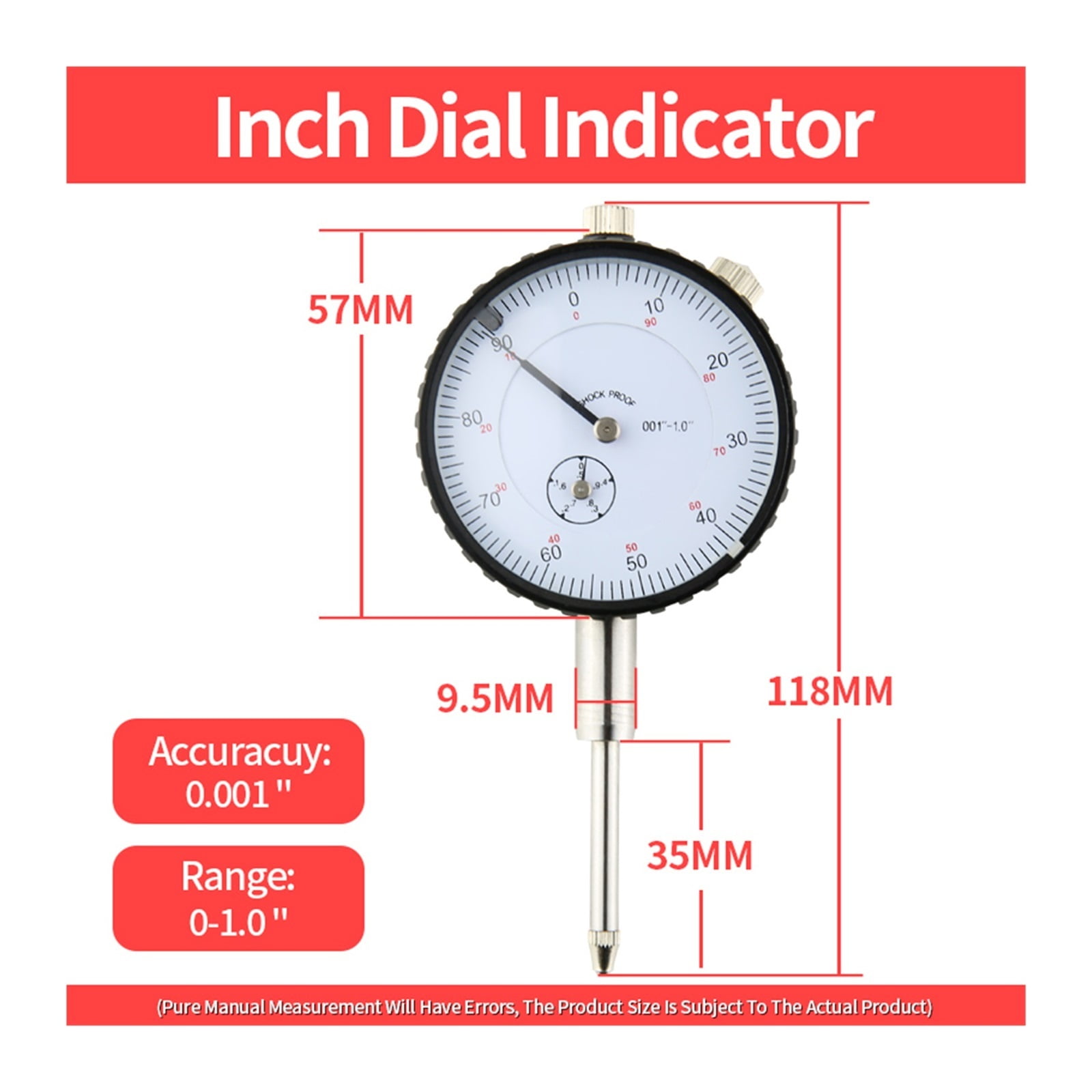 0-1" Inch Dial Indicator Hour Type Indicator Magnetic Table Stand Dial ...