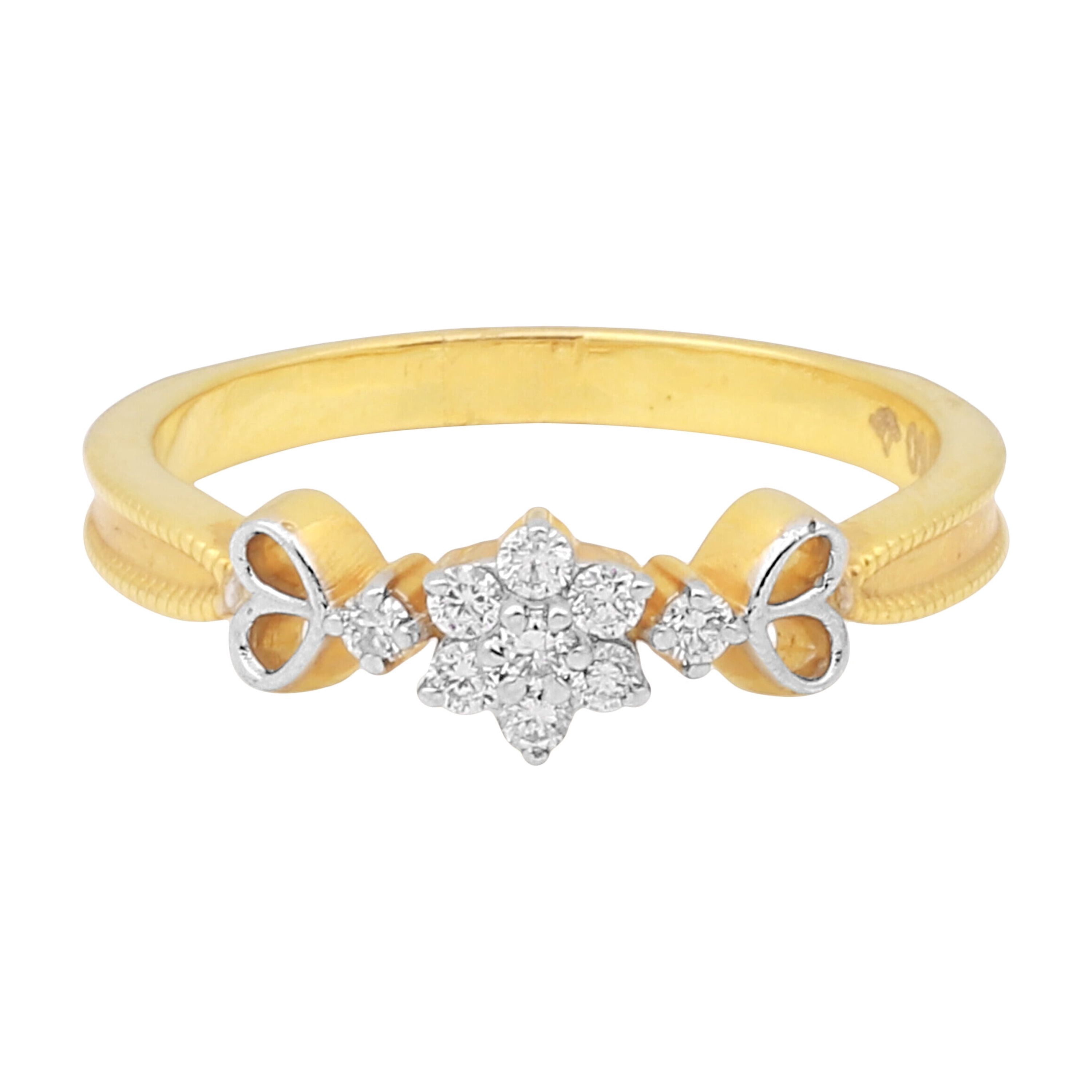 0.10 Ct. IGI Certified Delicate Diamond Flower Ring 18K Yellow Gold ...