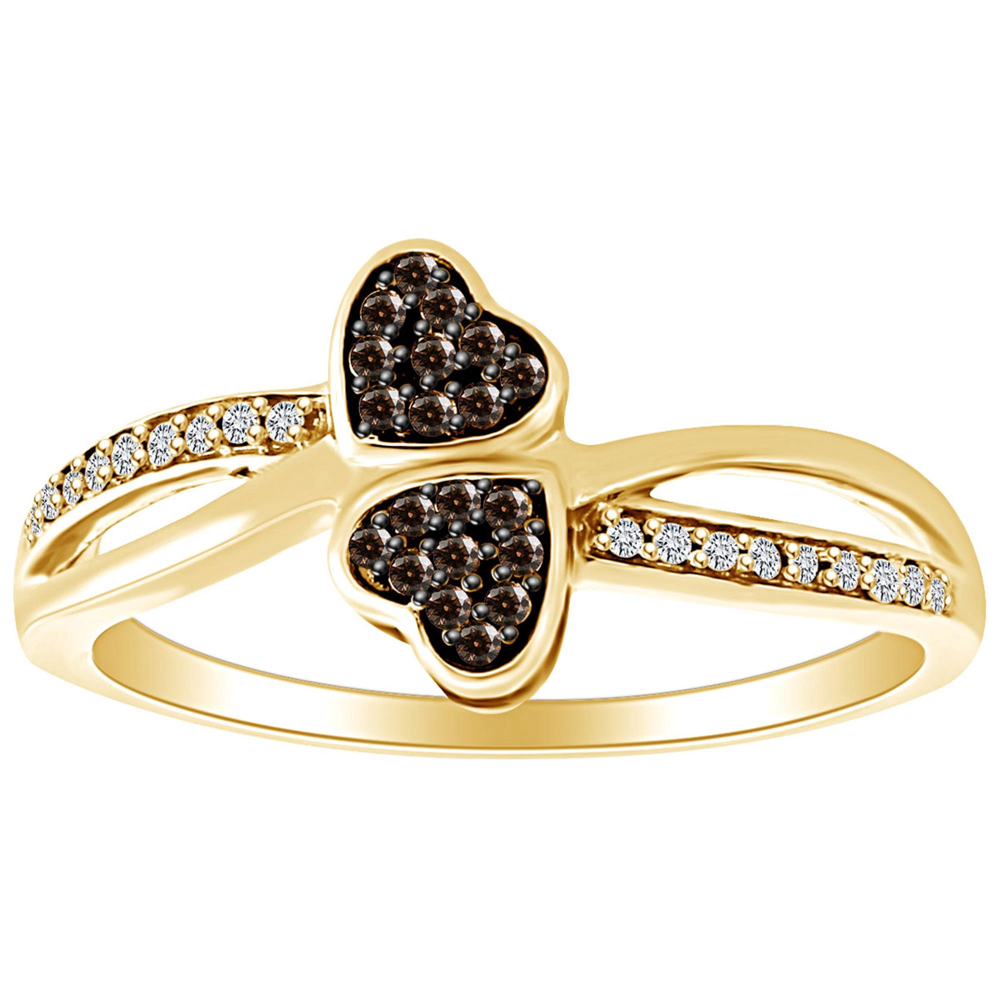 AFFY 0.10 Cttw Round Brown & White Natural Diamond Bypass Heart Ring ...