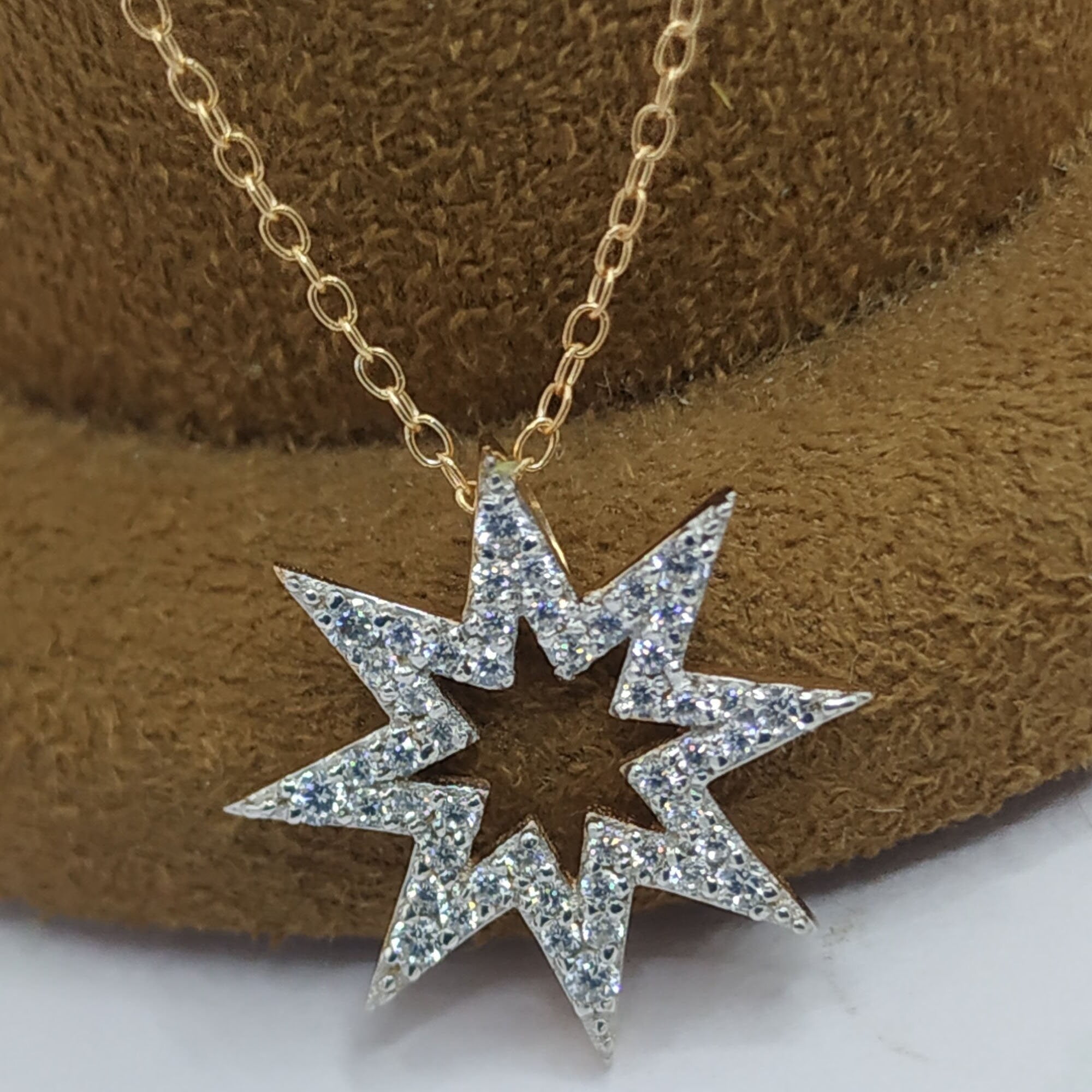 0.10Ct Round Cut Diamond Venus Star Open Pendant Necklace with 18 ...