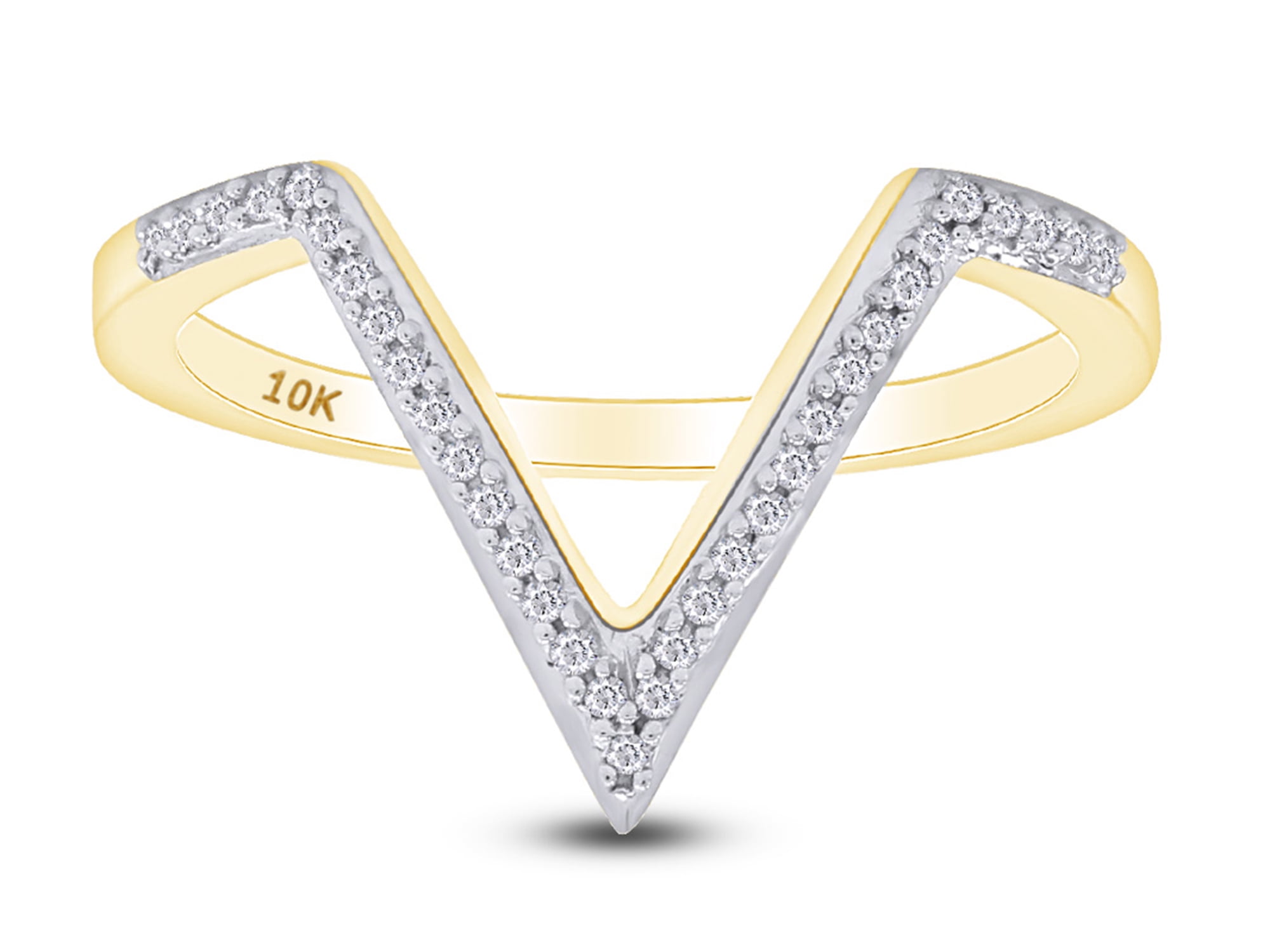 AFFY 0.11 Cttw Round Cut White Diamond V Shaped Ring In 10K Solid ...