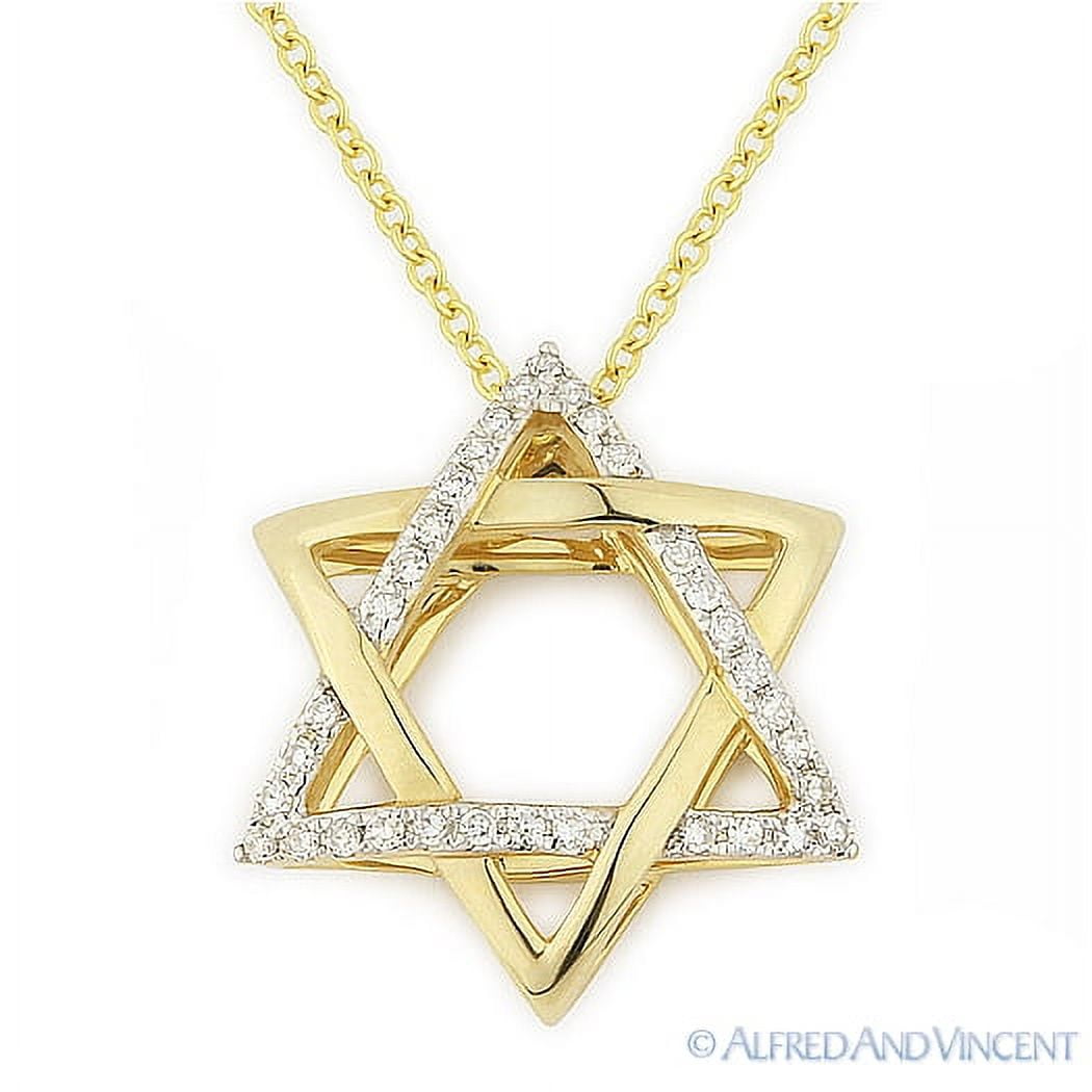 14k Yellow Gold 0.11ct Round Cut Diamond Star of David Pendant & Chain ...