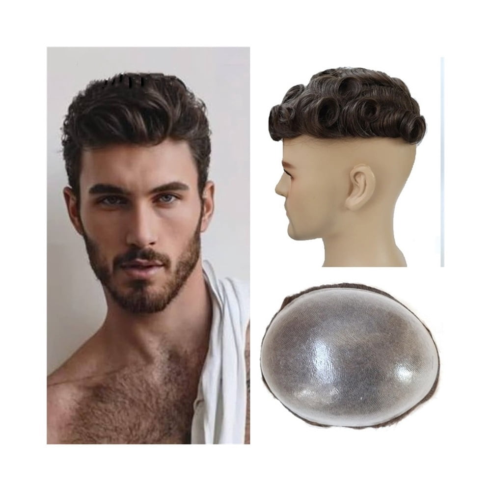 0.12-0.14mm Injection PU Skin Toupee for Men Human Hair Replacement ...