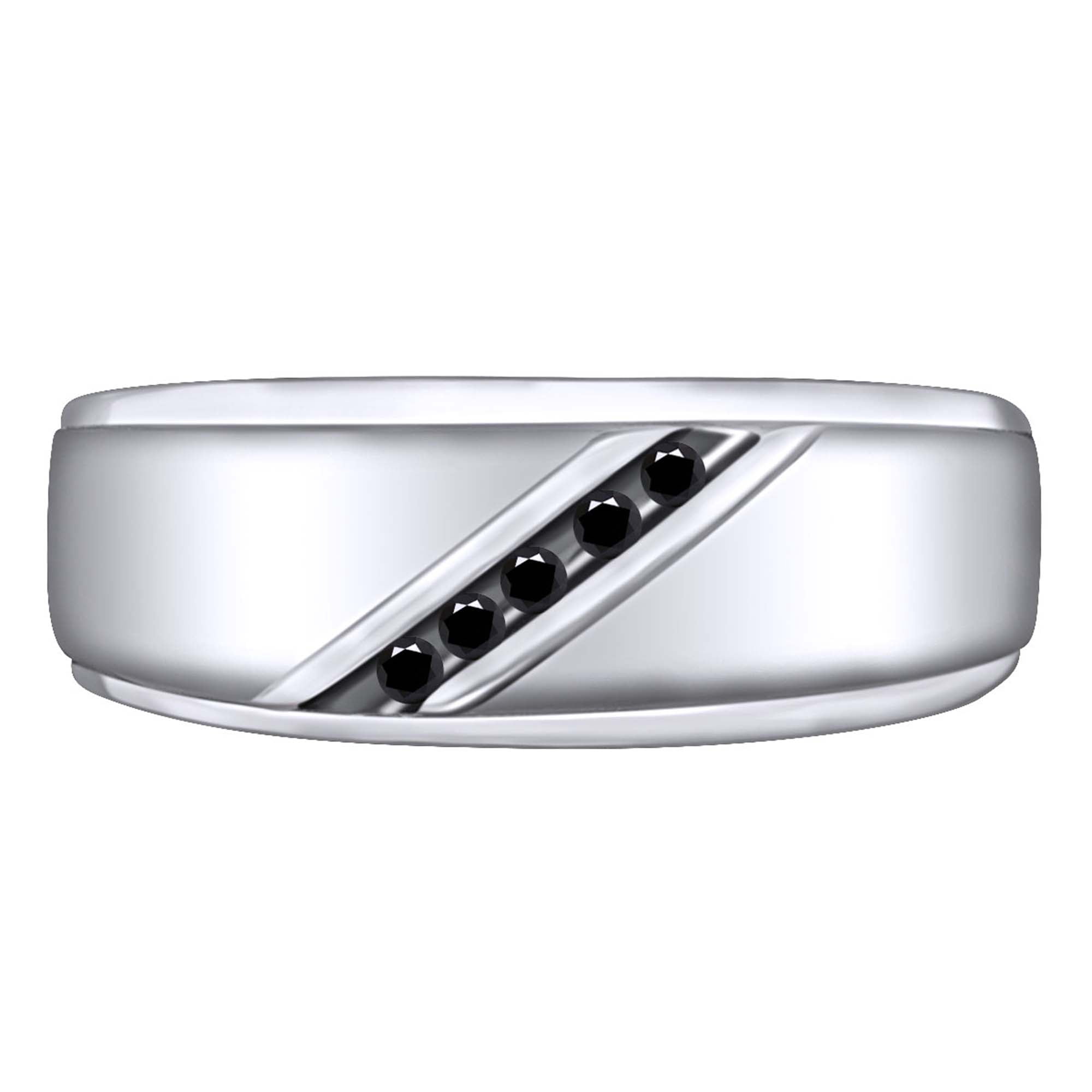 AFFY 0.12 Carat (Ctw) Round Shape Black Natural Diamond Men's 5 Stone ...