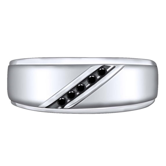 AFFY 0.12 Carat (Ctw) Round Shape Black Natural Diamond Men's 5 Stone ...