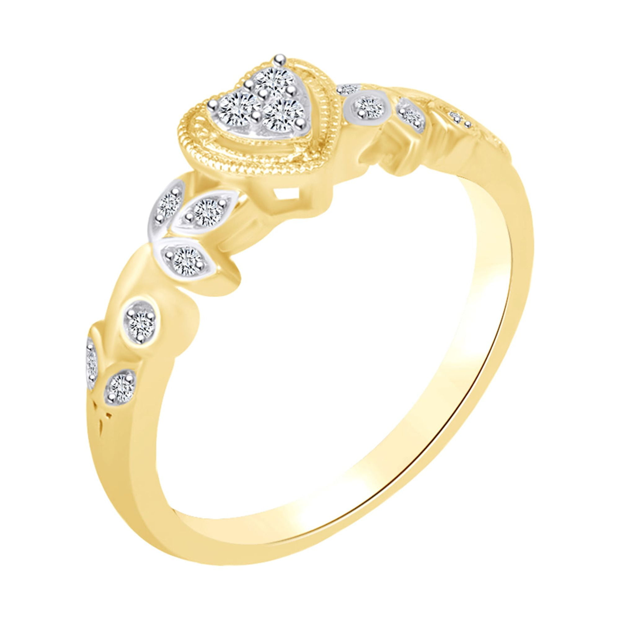 AFFY 0.12 Carat (Ctw) Round Shape White Natural Diamond Heart Promise ...