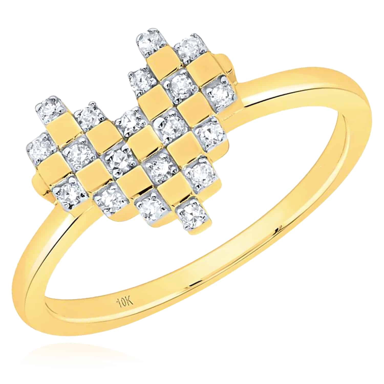 0.12CTW Natural Diamond 10K Gold Yellow White Pixel Checker Cocktail ...