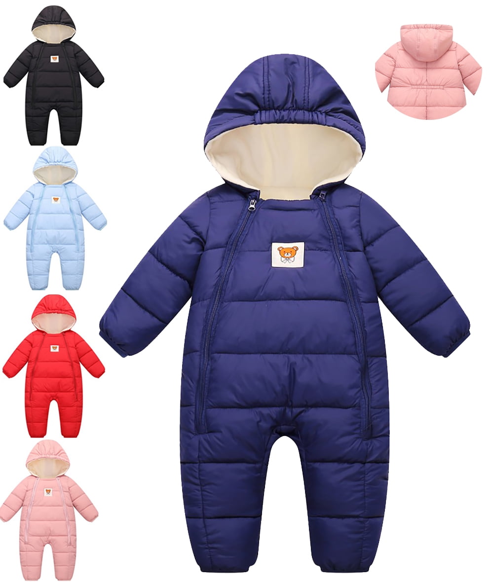0-12M Infant Baby Winter Down Snowsuit Newborn Hooded Romper Padded Bodysuit with Warm Fleece ...