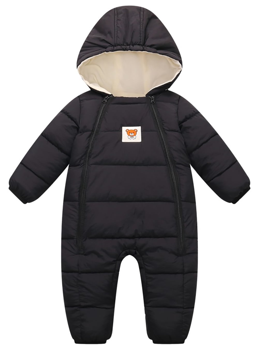 0-12M Infant Newborn Baby Winter Snowsuit, Hooded Romper Padded Bodysuit with Warm Fleece Lining ...