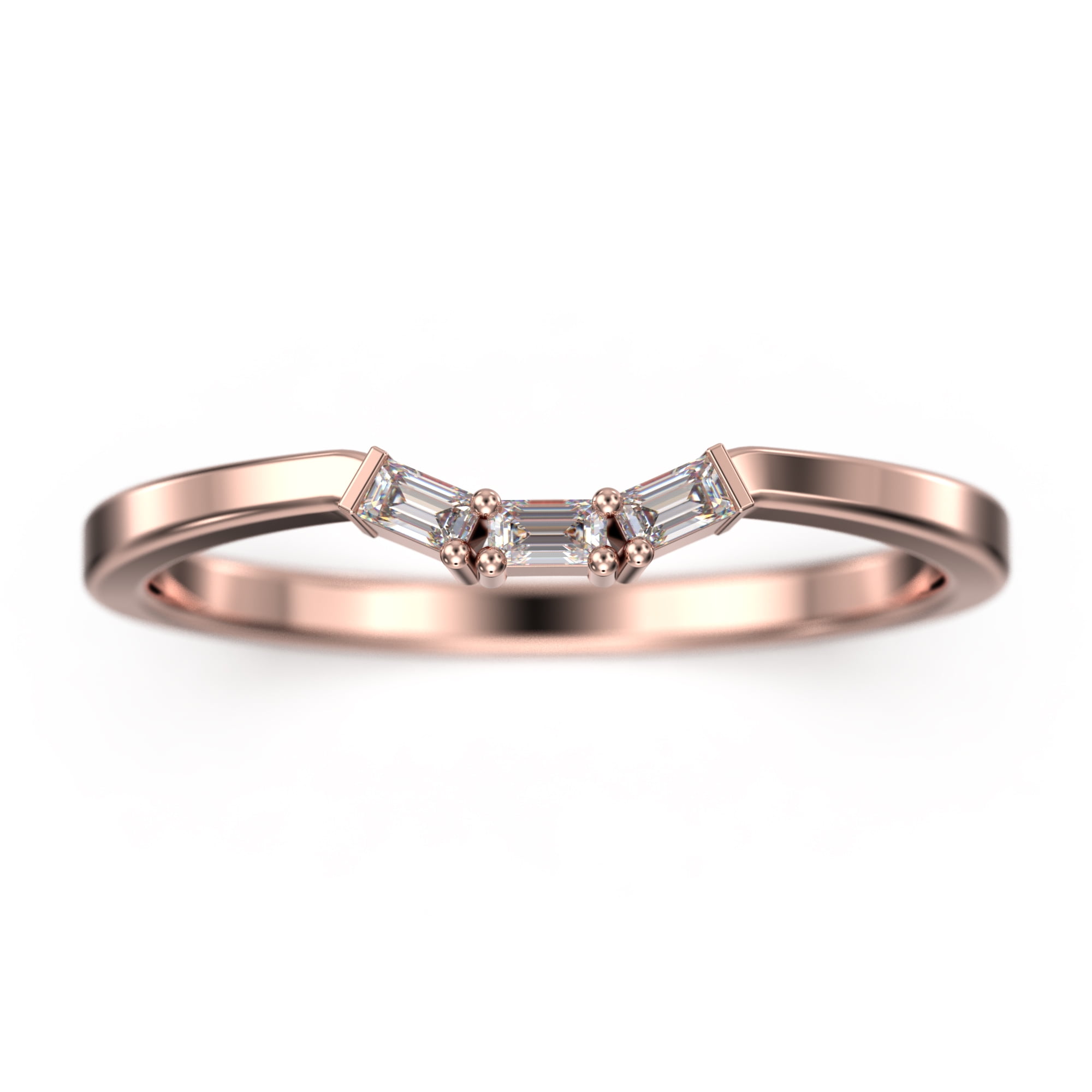 0.12ct Tapered Baguette Diamond Moissanite Ring 18K Rose Gold Over Silver Matching Band ...
