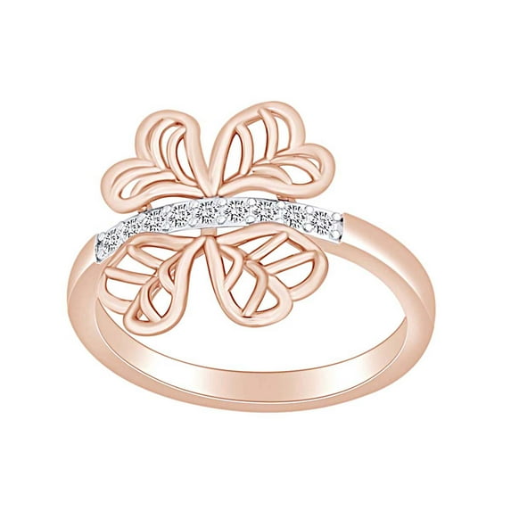 AFFY 0.13 Carat (Cttw) Round White Natural Diamond Flower Engagement ...