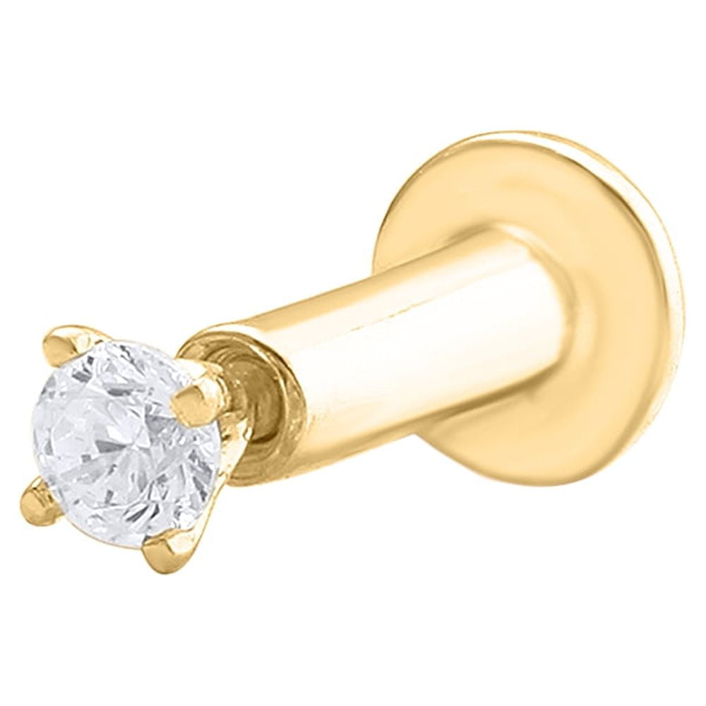 0.14 Carat 4-Prong Solitaire Diamond Nose Pin Stud in 18K Yellow Gold ...