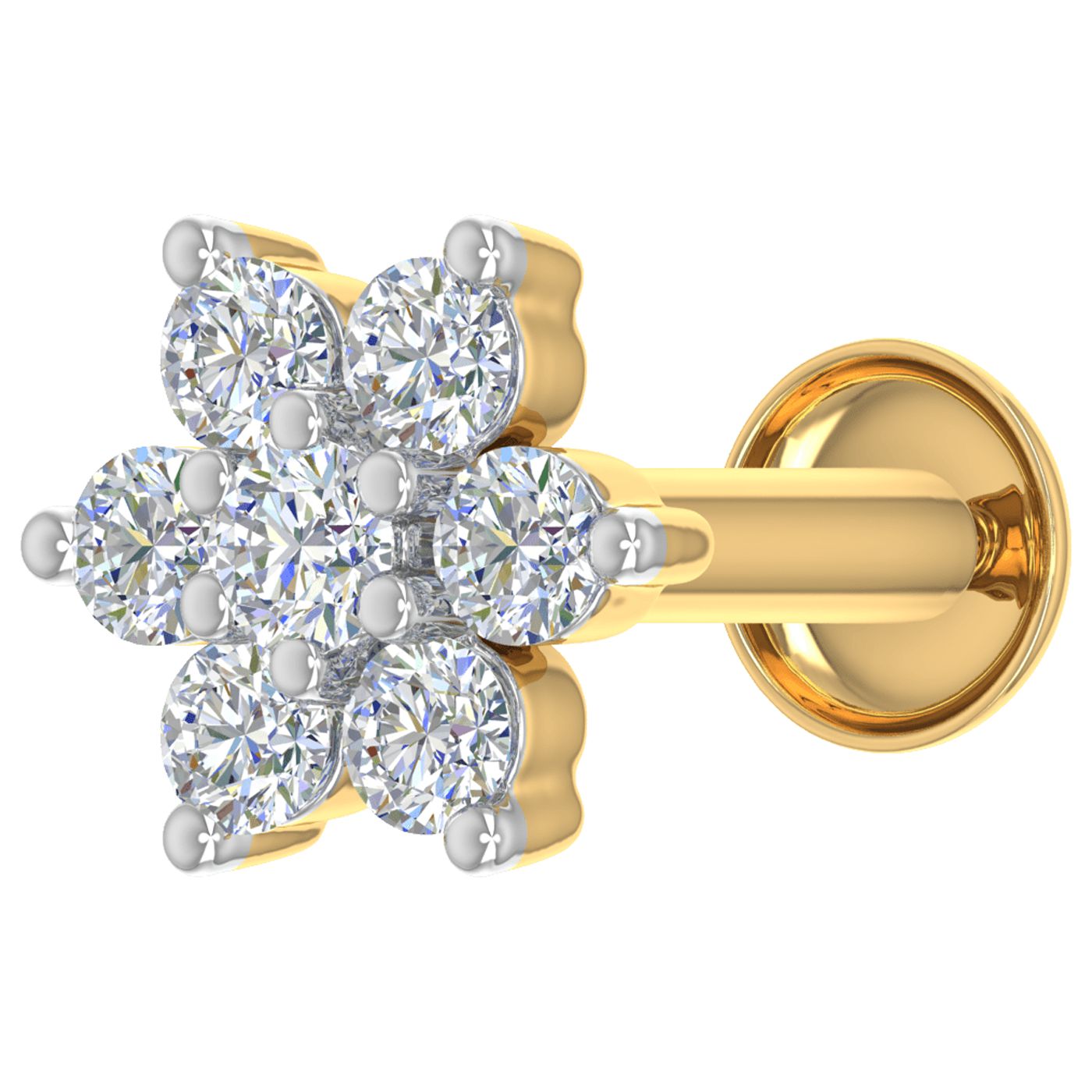 0.15 Carat 7-Stone Cluster Diamond Nose Pin Stud in 18K Yellow Gold (SI1-SI2 Clarity) - Walmart.com