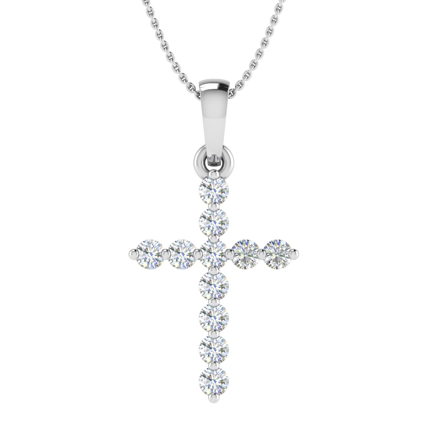 0.15 Carat Diamond Cross Pendant Necklace in 10K White Gold (Silver Chain Included) (SI1-SI2 ...