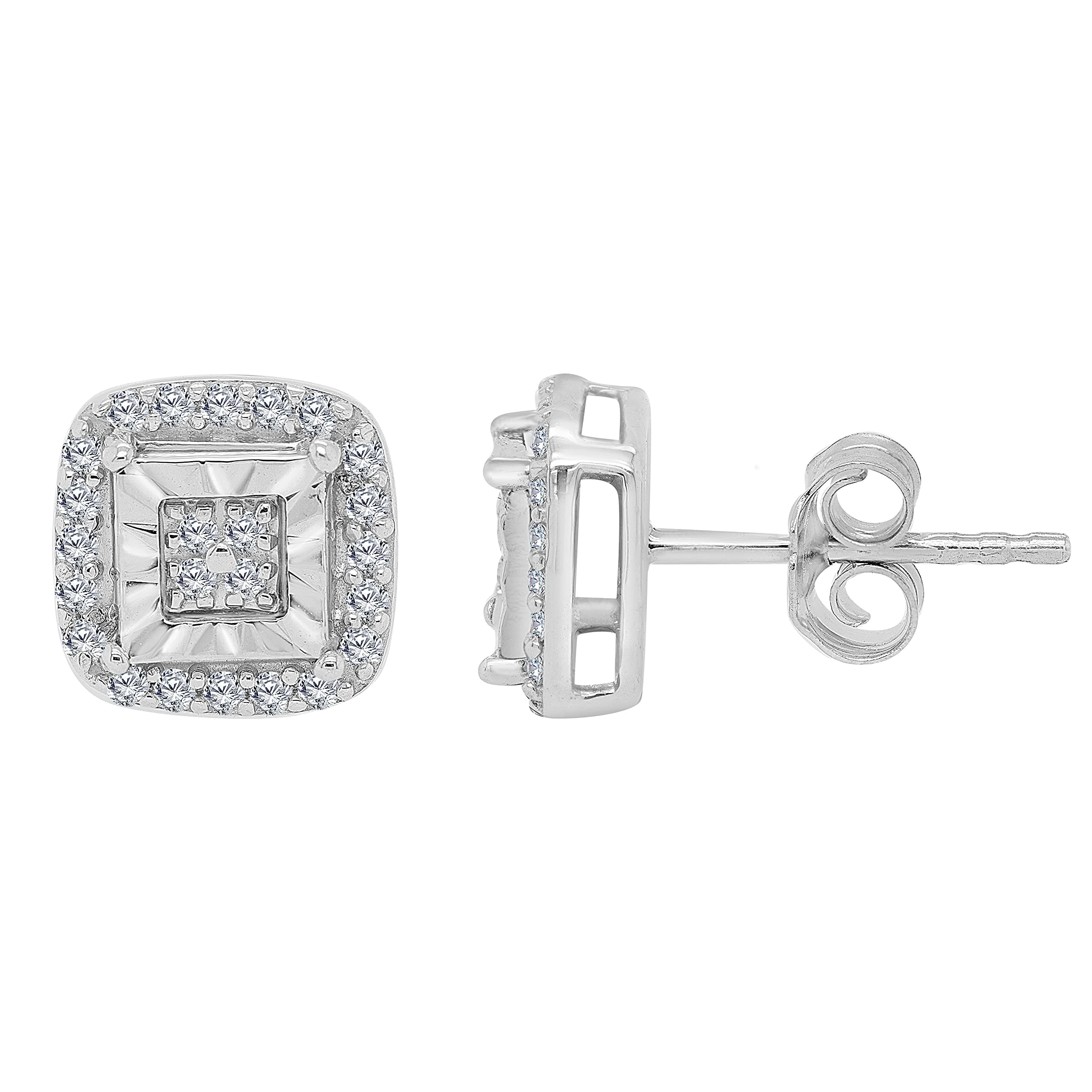 0.15ct Diamond Square Cluster Stud Earrings in 14K White Gold Over ...
