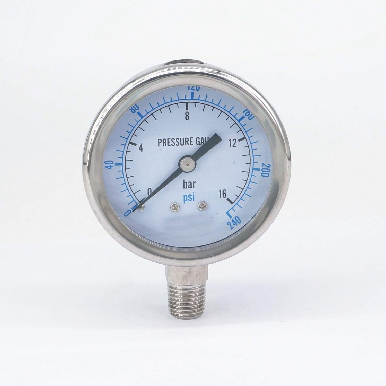 0-16 Bar 1/4" NPT Male 60mm Dial Pressure Gauge 304 Stainless Bar PSI ...