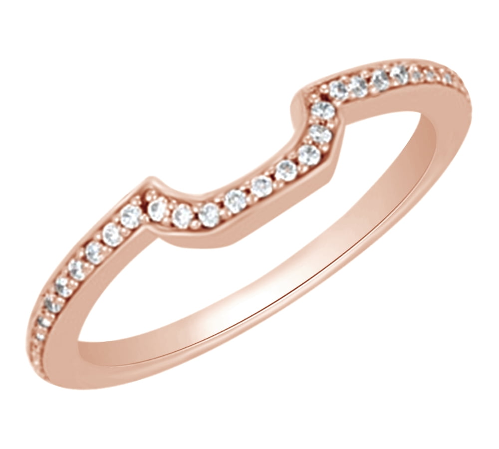 AFFY 0.16 Ct Round Shape White Diamond Engagement Band Ring In 14K ...