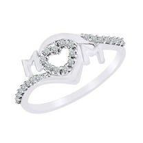 AFFY 0.16 Cttw Round Cut Natural Diamond Open Heart Mom Ring In 14k ...