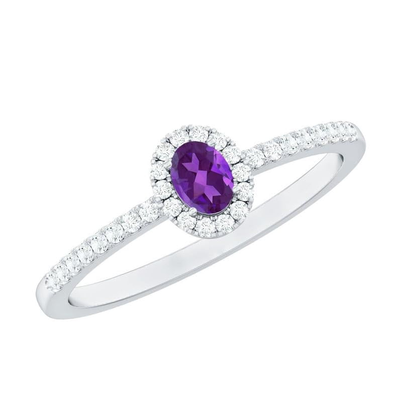 0.16ct Oval Amethyst and CZ February Birthstone 925 Sterling Silver ...