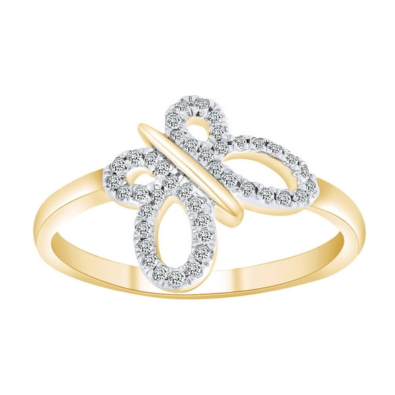 AFFY 0.17 Carat Round White Natural Diamond Butterfly Ring In 10K Solid ...