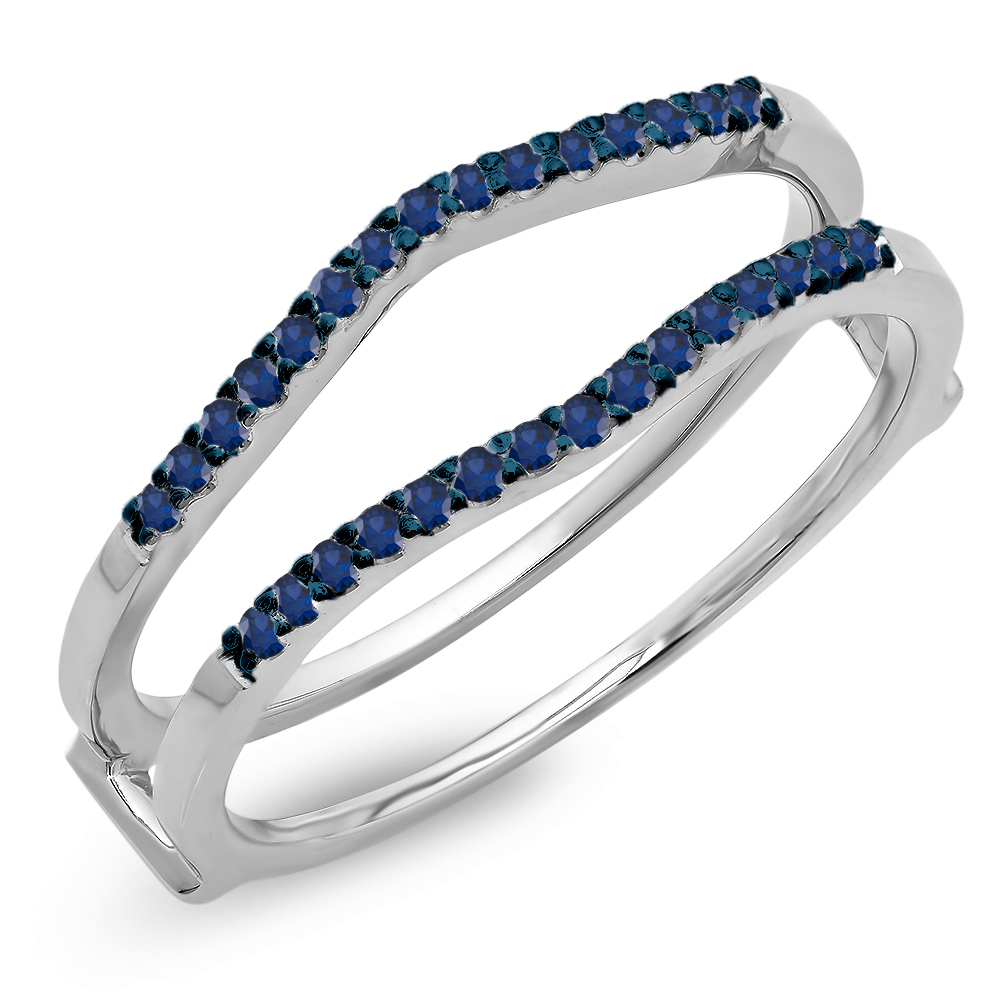 0.18 Carat (ctw) 18K White Gold Round Blue Sapphire Ladies Anniversary ...