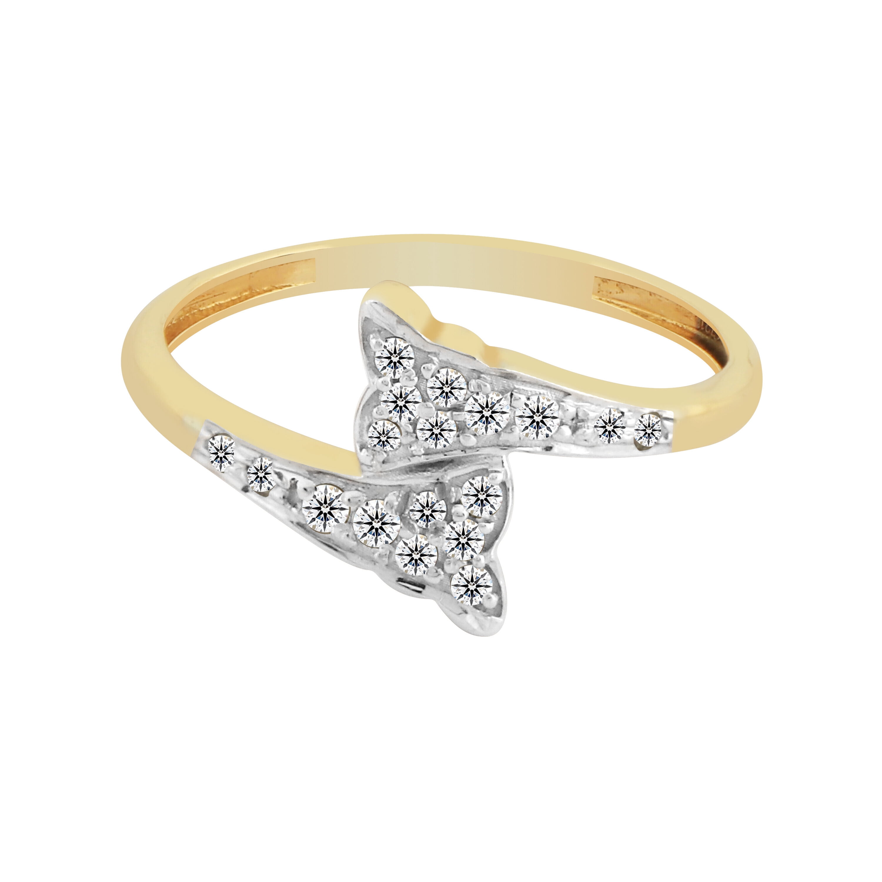 0.18 Ct. IGI Certified Natural Diamond 18k Yellow Gold Floral Bypass ...