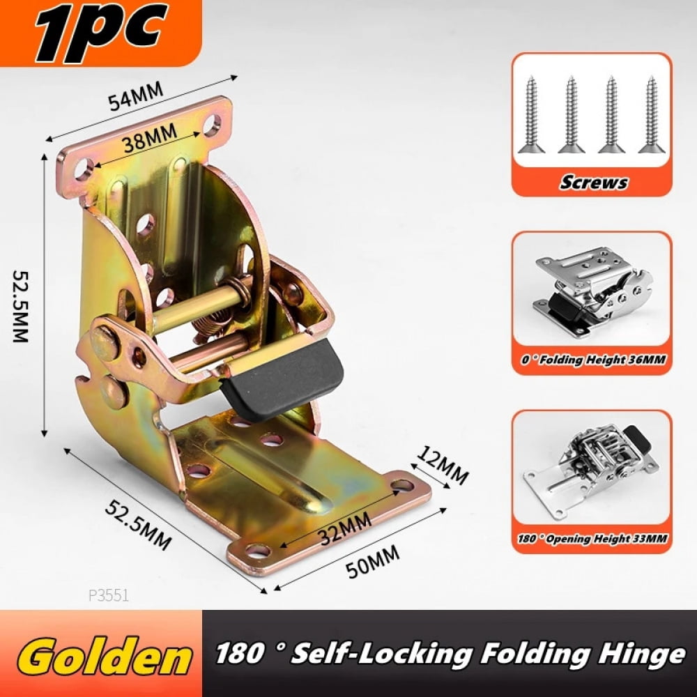 0-180 Degree Self-Locking Foldable Hinge with Mounting Screws Bed/Table ...