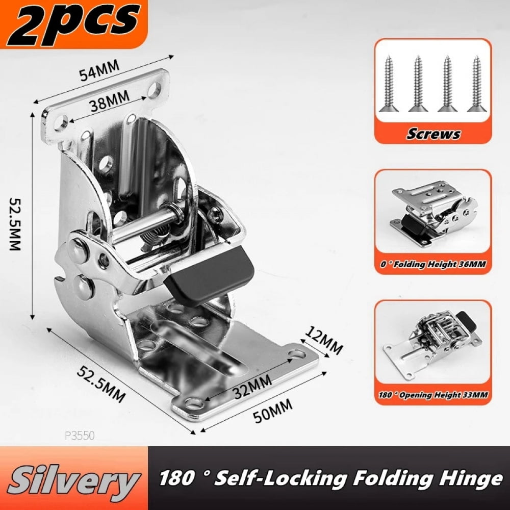 0-180 Degree Self-Locking Foldable Hinge with Mounting Screws Bed/Table ...