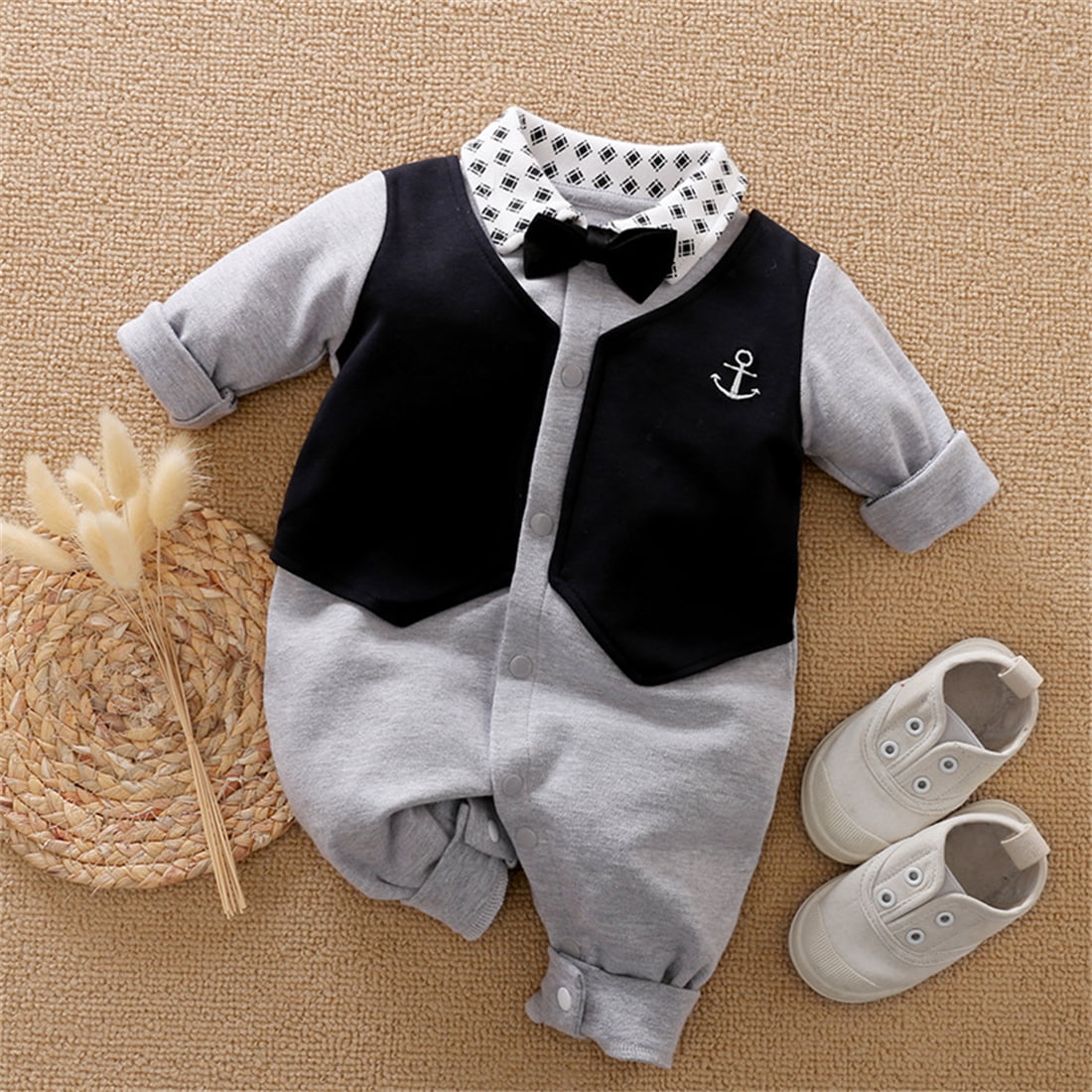 0-18M Newborn Gentleman One Piece Romper+ Bowtie Gentleman Costume ...