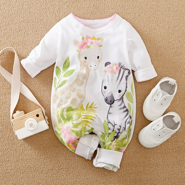 0-18M Newborn Infant Baby Boy Girls Long Sleeve Romper Cartoons Bodysuit Clothes One-piece ...