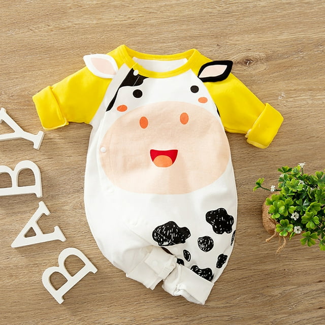 0-18M Newborn Infant Baby Boy Girls Long Sleeve Romper Cartoons Bodysuit Clothes One-piece ...