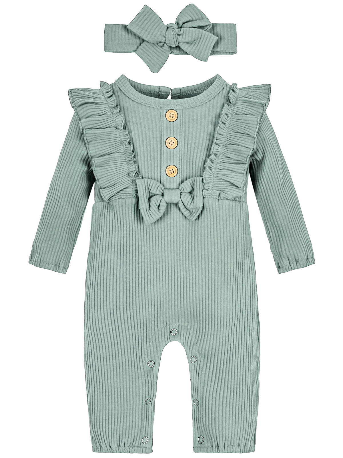 0-18M Newborn Infant Baby Girl Bowknot Long Sleeve Romper Bodysuit One ...