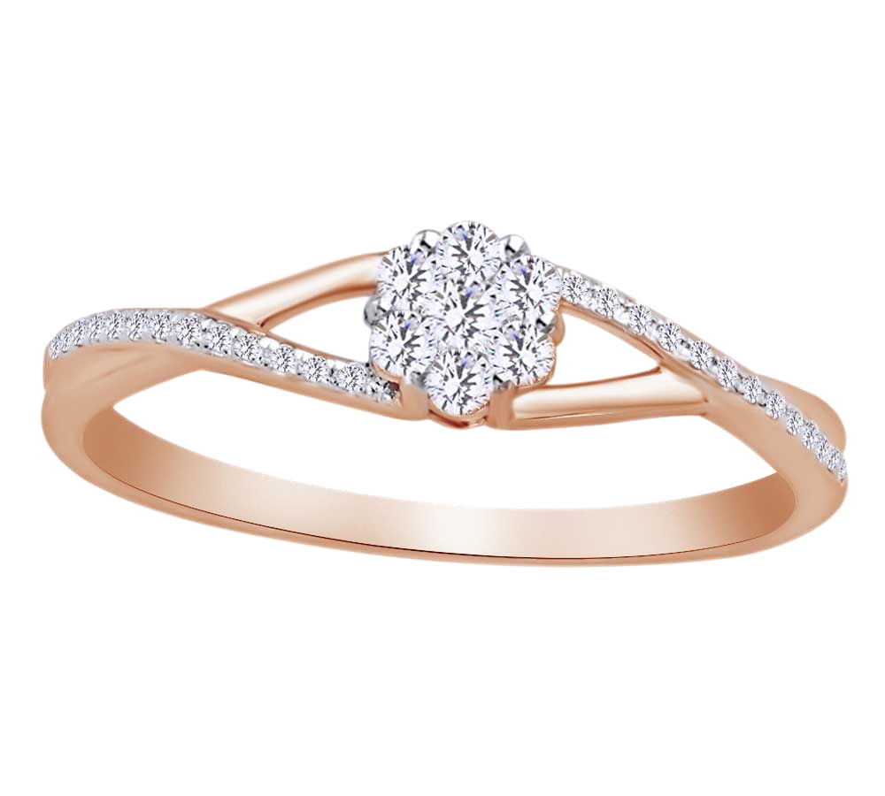 AFFY (0.2 cttw) Round Shape White Natural Diamond Cluster Shank Flower ...