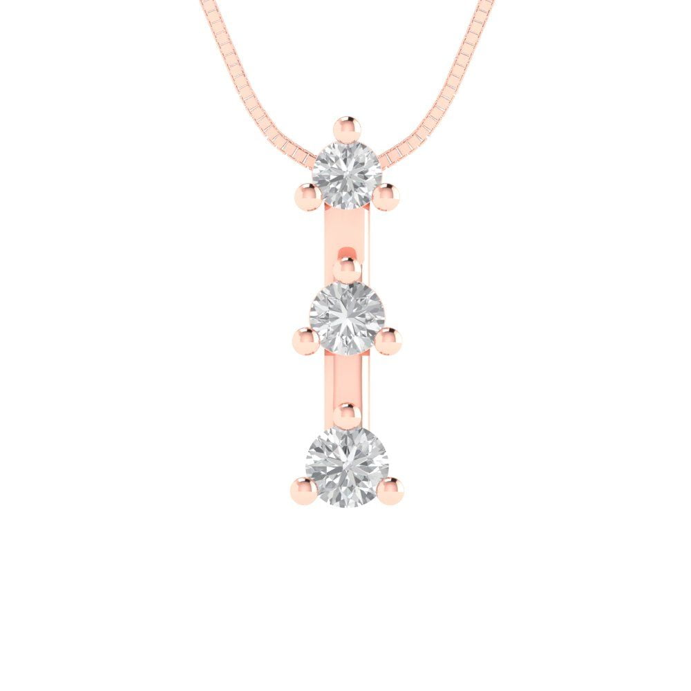 0.21Ct Natural Diamond (VS/GH), Round Cut Solid 14K Rose Gold Women's Pendant Necklace With 18 ...
