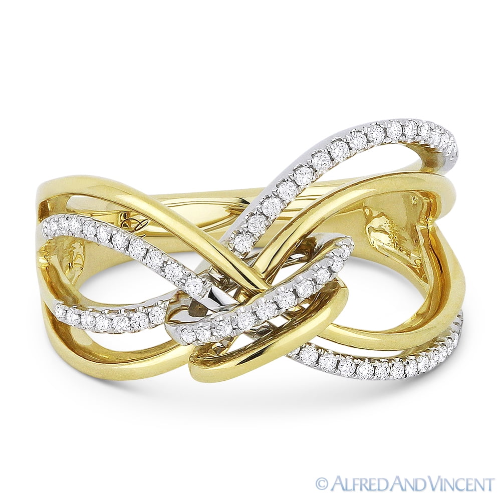 0.22ct Round Cut Diamond Right-Hand Loop & Knot Fashion Ring in 14k ...