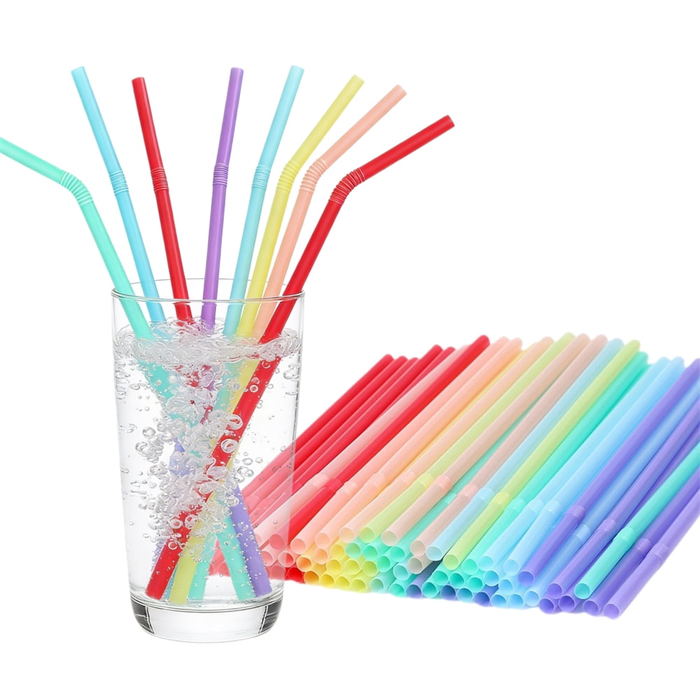 0.23 x 8.26 Flexible Plastic Straws Bulk 200 Pcs, Disposable Bendy ...
